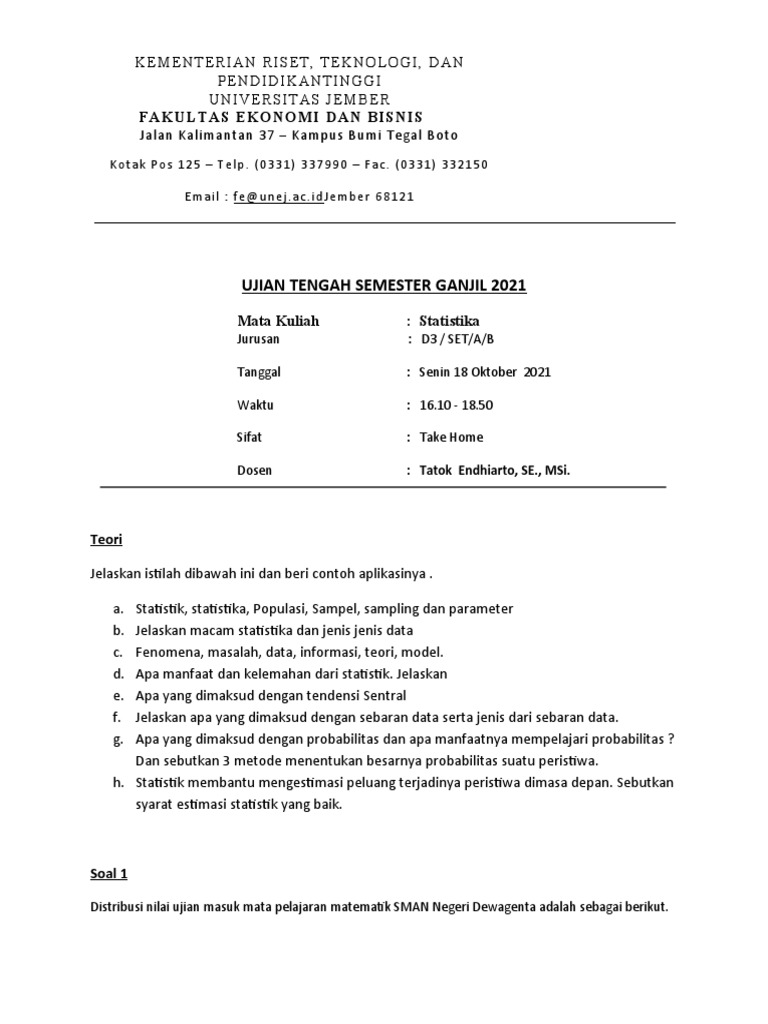 Soal UTS - Okt2021 - SET | PDF | Sains & Matematika