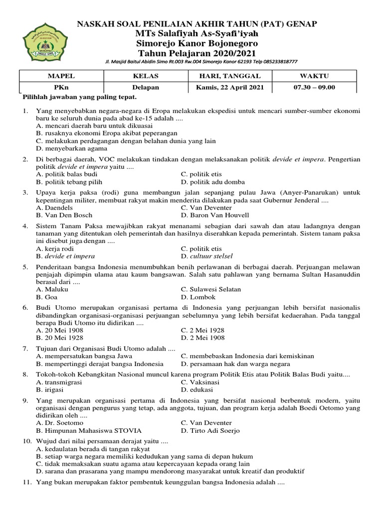 Soal Pat PPKN Kelas 8 | PDF