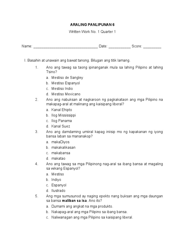 Grade 6 Summative Test in AP Modules 1-3 | PDF