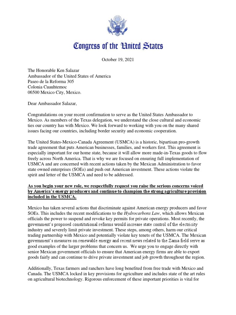 Letter To Ambassador Salazar | PDF | Mexico | The United States