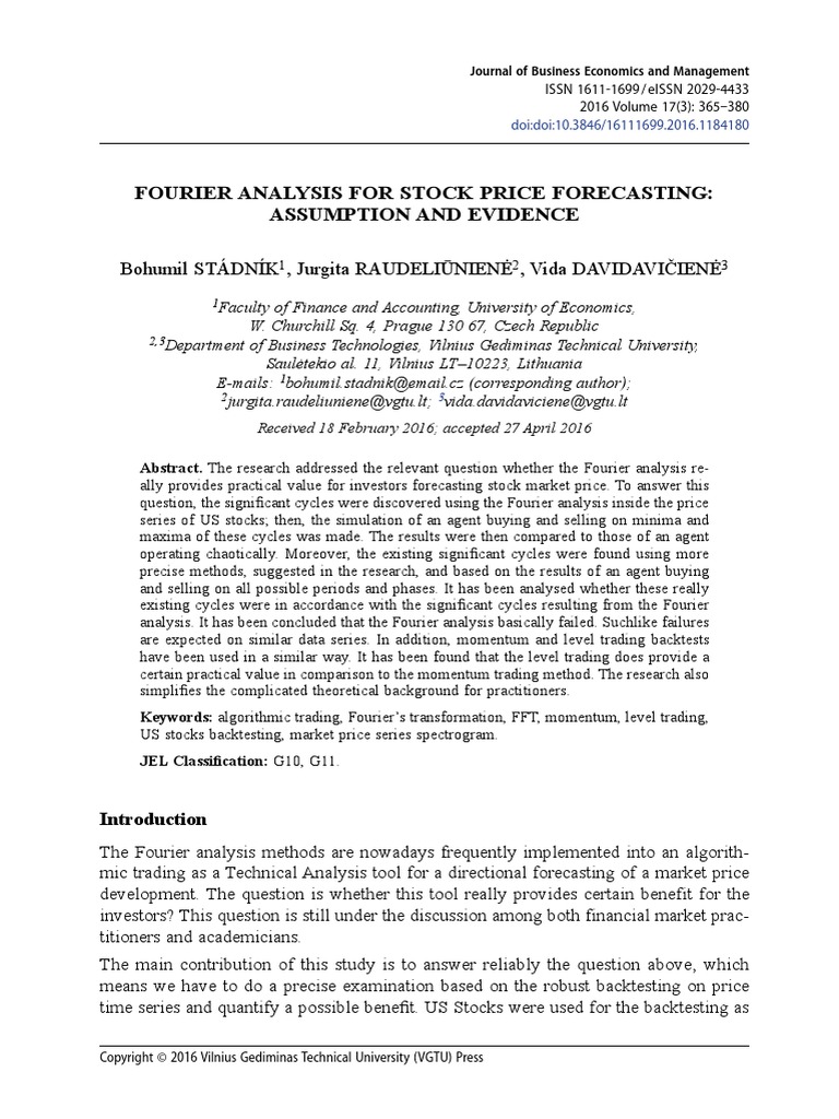 Fourier Analysis For Stock Price Forecasting: Assumption and Evidence ...