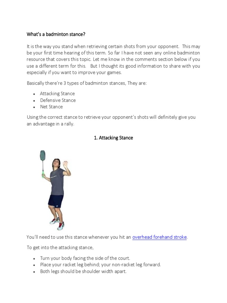 What's A Badminton Stance?: Overhead Forehand Stroke | PDF | Sports ...