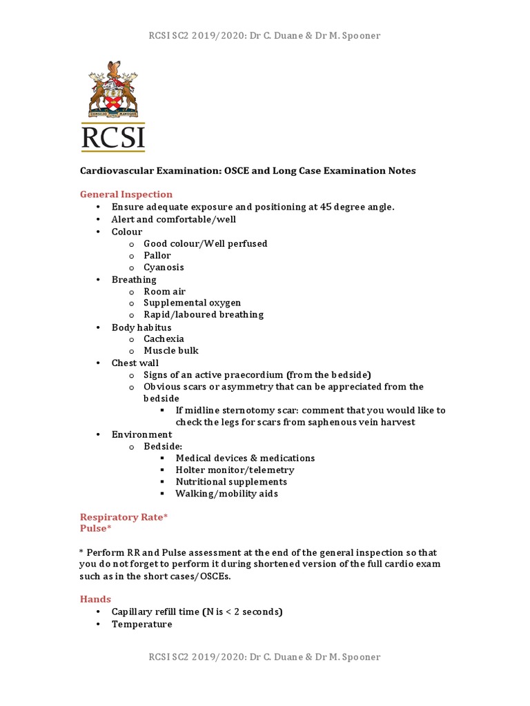 Cardiology - CVS OSCE Checklist | PDF | Pulse | Cardiovascular System