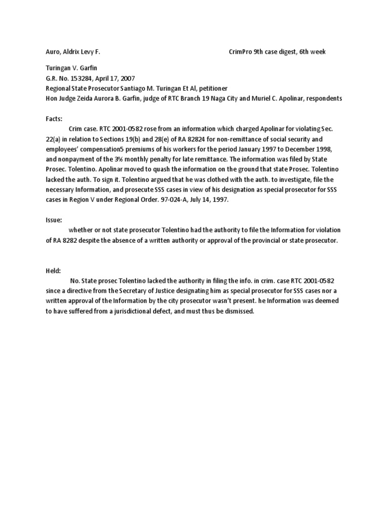 Turingan V Garfin | PDF