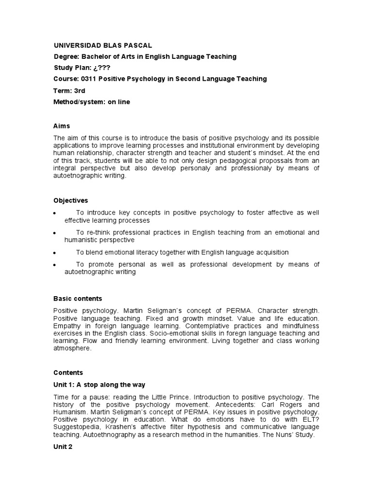 Positive Psychology Syllabus | PDF | Positive Psychology | Language ...