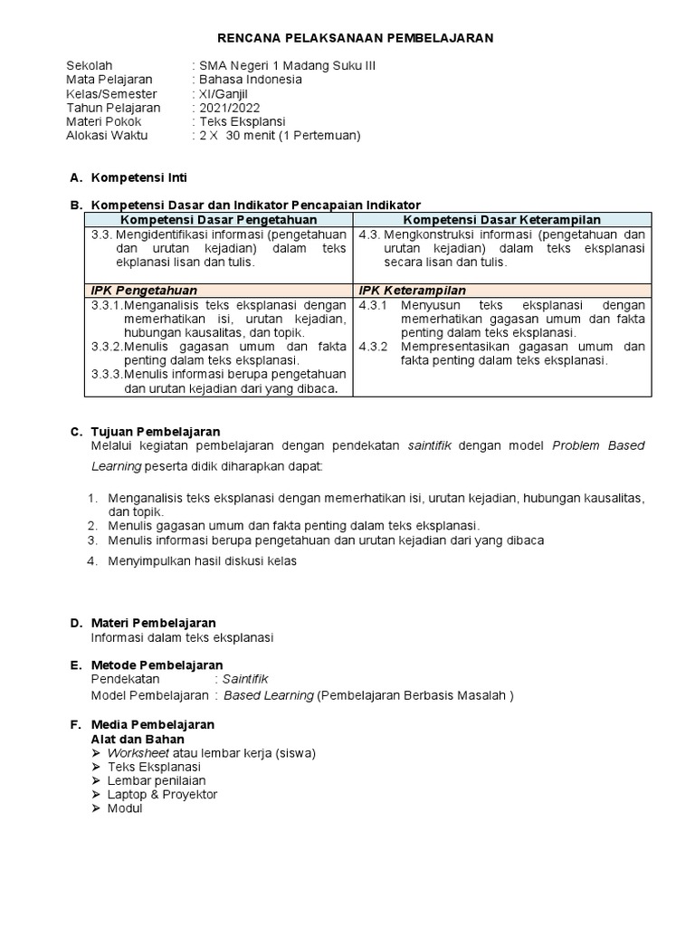 RPP Teks Eksplanasi | PDF | Karier & Perkembangan