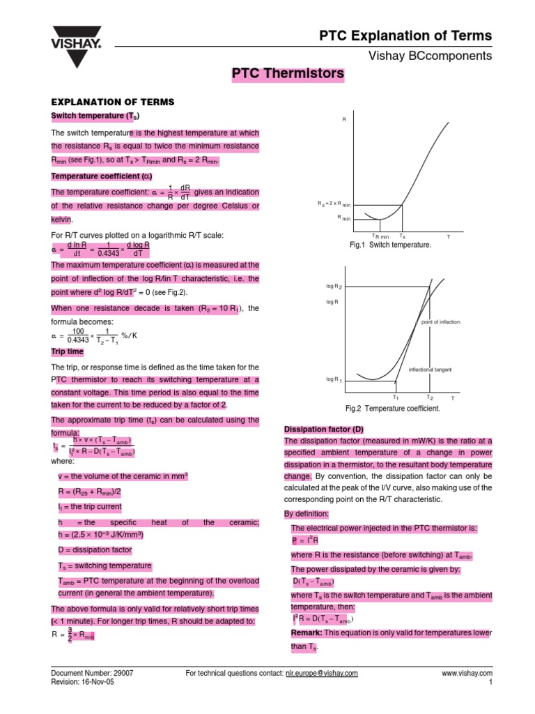 PTC Explanation of Terms PTC Thermistors: Vishay Bccomponents | PDF ...