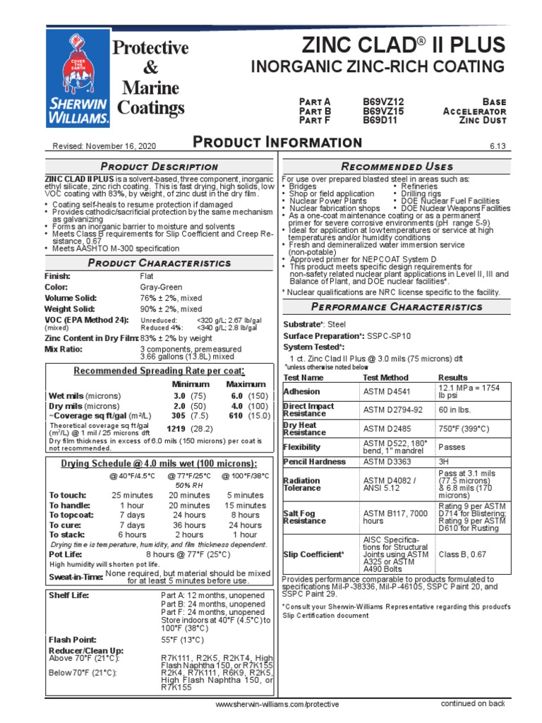 Protective & Marine Coatings: Zinc Clad Ii Plus | PDF | Humidity | Rust