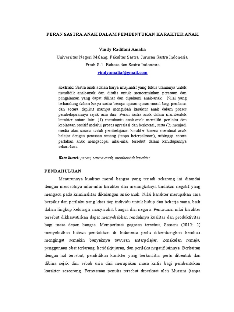 Peran Sastra Anak Dalam Pembentukan Kara | PDF Peran Sastra Anak Dalam Pembentukan Kara | PDF