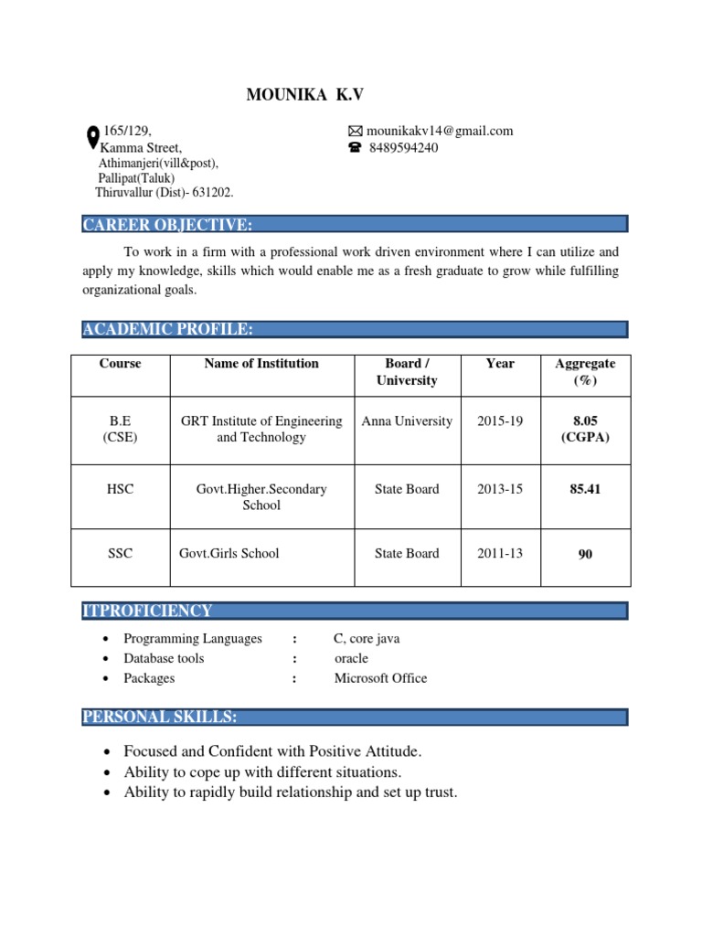 Mounika Resume | PDF | Science And Technology | Cognition