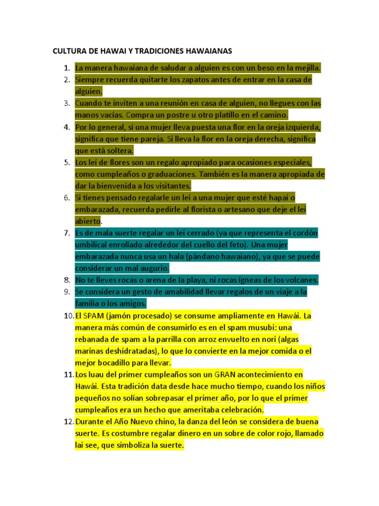 Cultura de Hawai y Tradiciones Hawaianas | PDF | Hawai | Acción de gracias