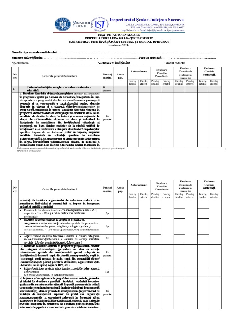 Fișă Gradații - Învatamant Special Si Special Integrat 2021 | PDF