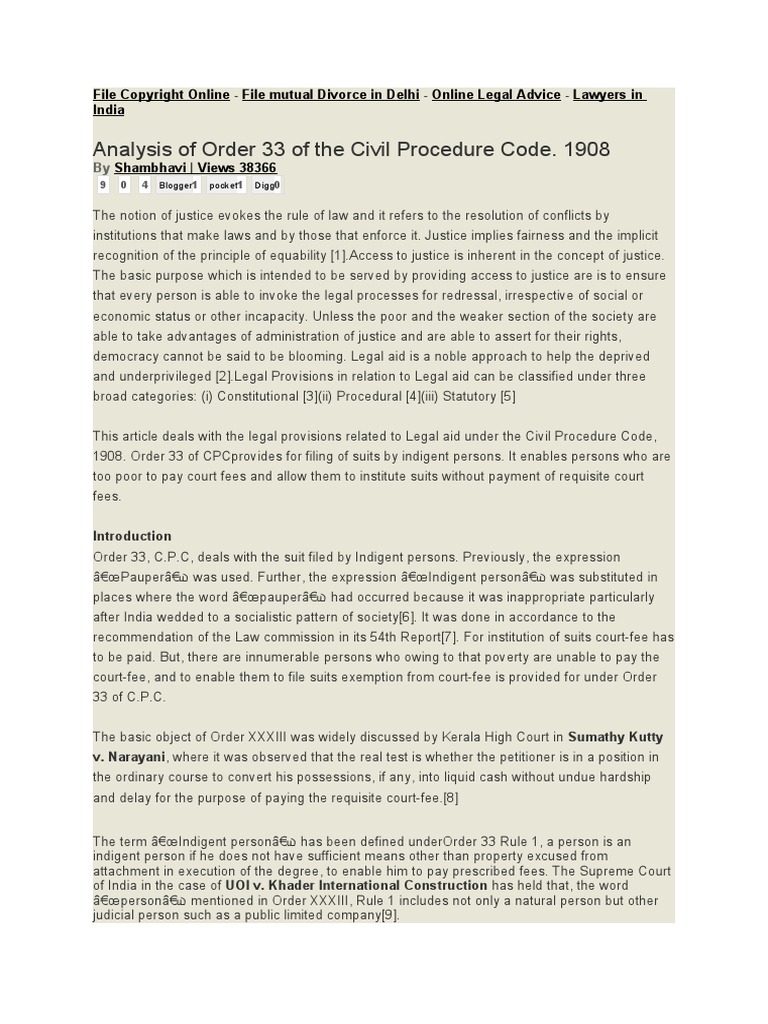 Analysis of Order 33 | PDF | Lawsuit | Legal Aid