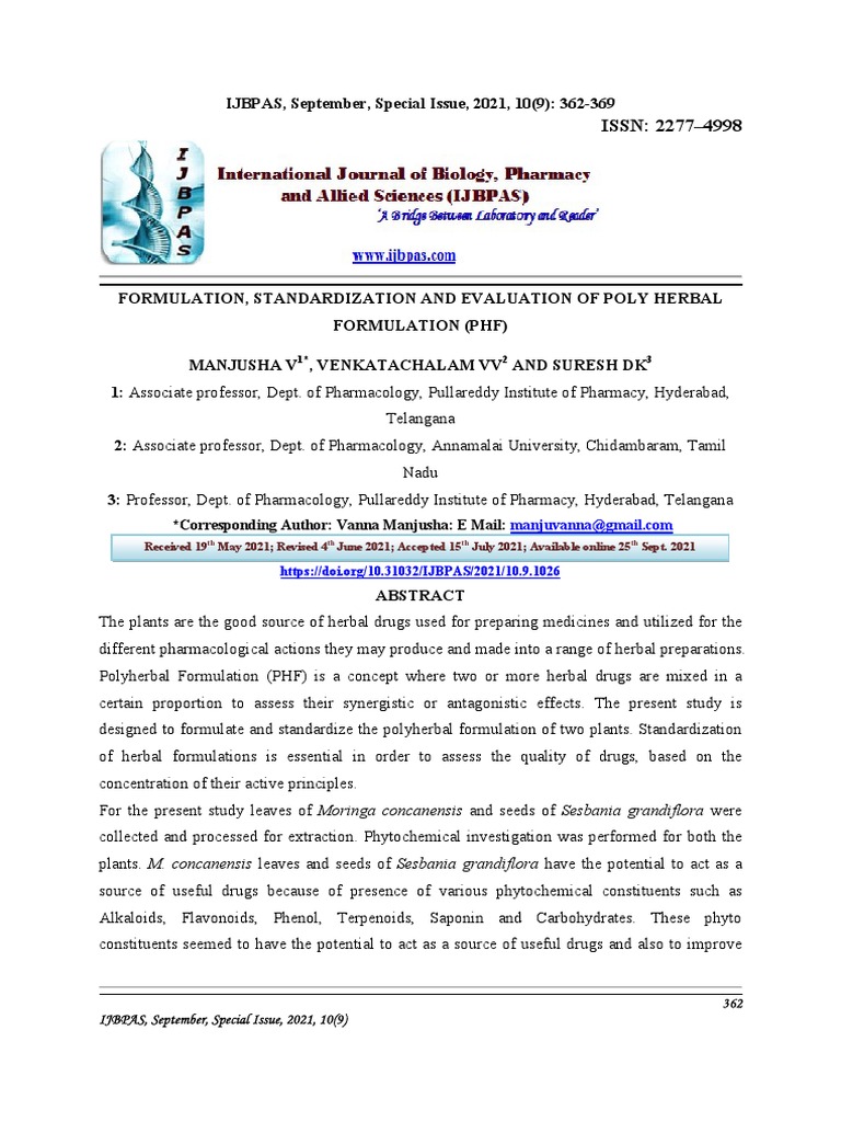 Formulation, Standardization and Phytochemical Screening of A ...