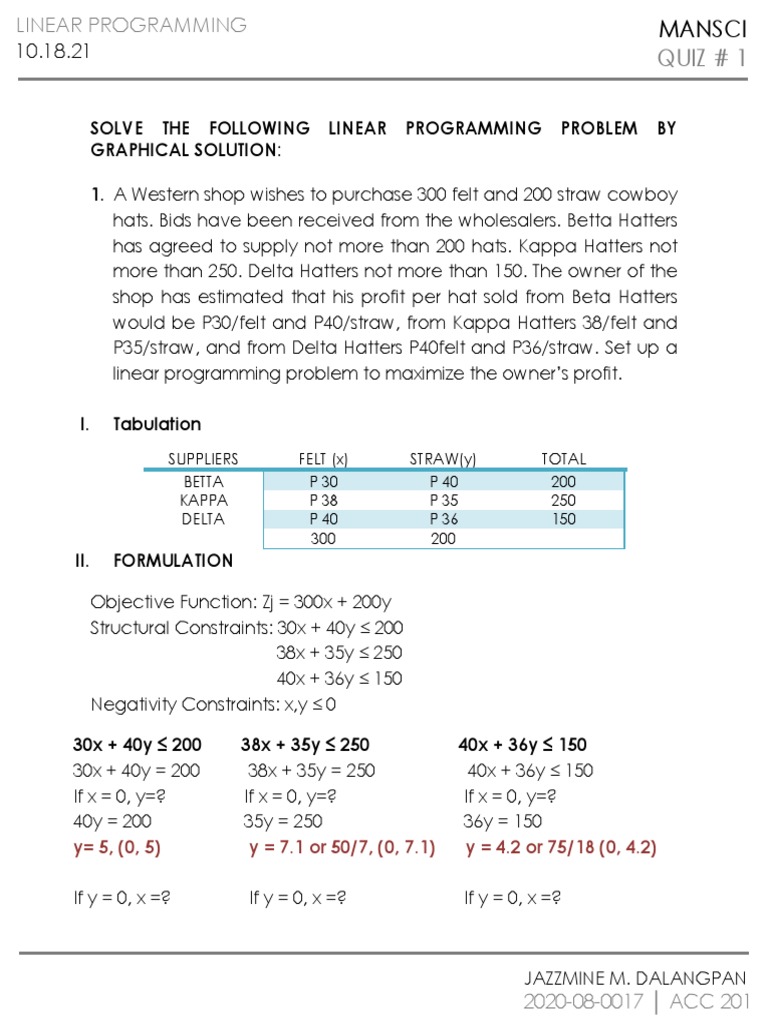 Quiz in Linear Programming | PDF | Linear Programming | Theoretical Computer Science