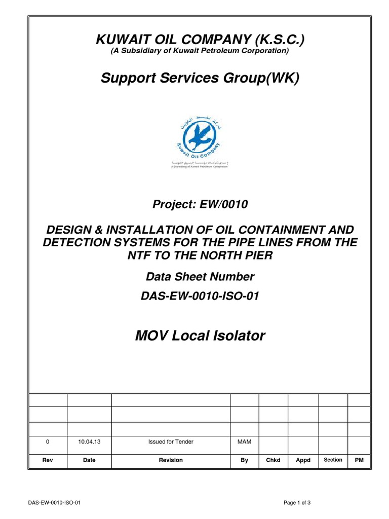 Data Sheet for MOV Local Isolator for the Design & Installation of Oil ...