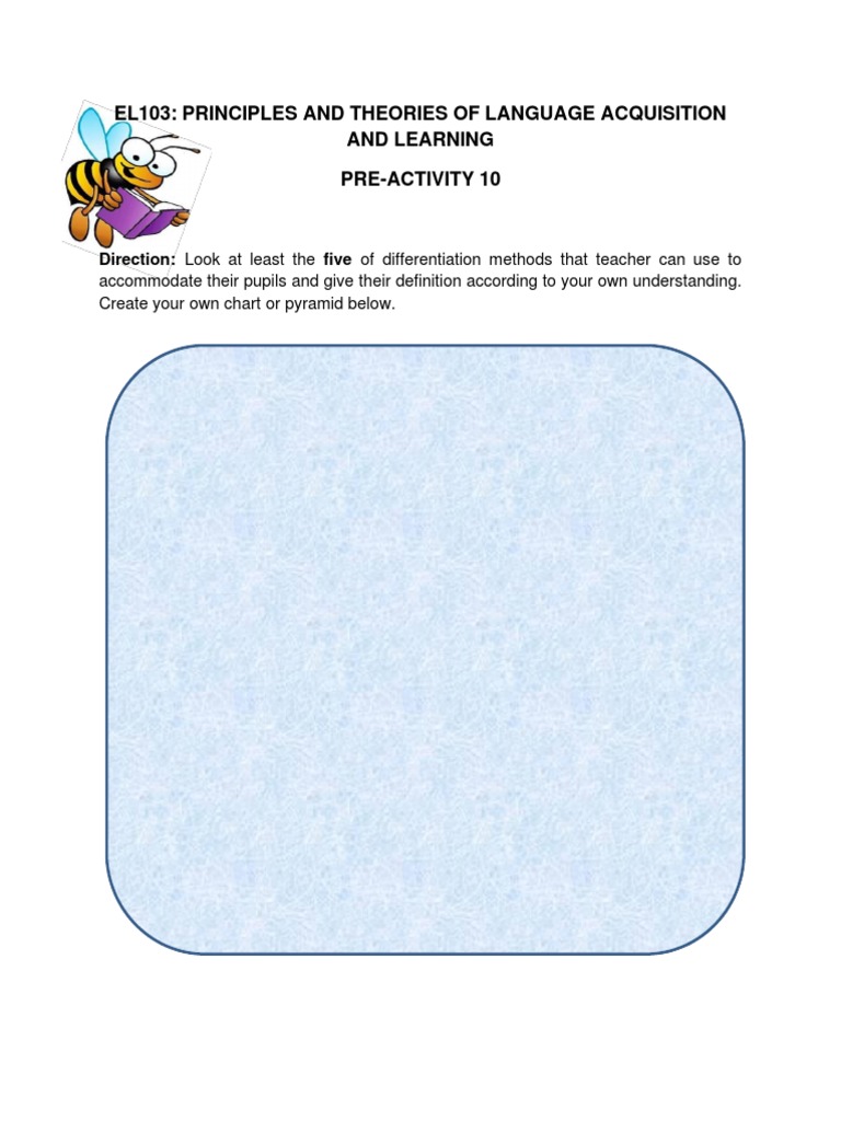 El103: Principles and Theories of Language Acquisition and Learning Pre-Activity 10 | PDF