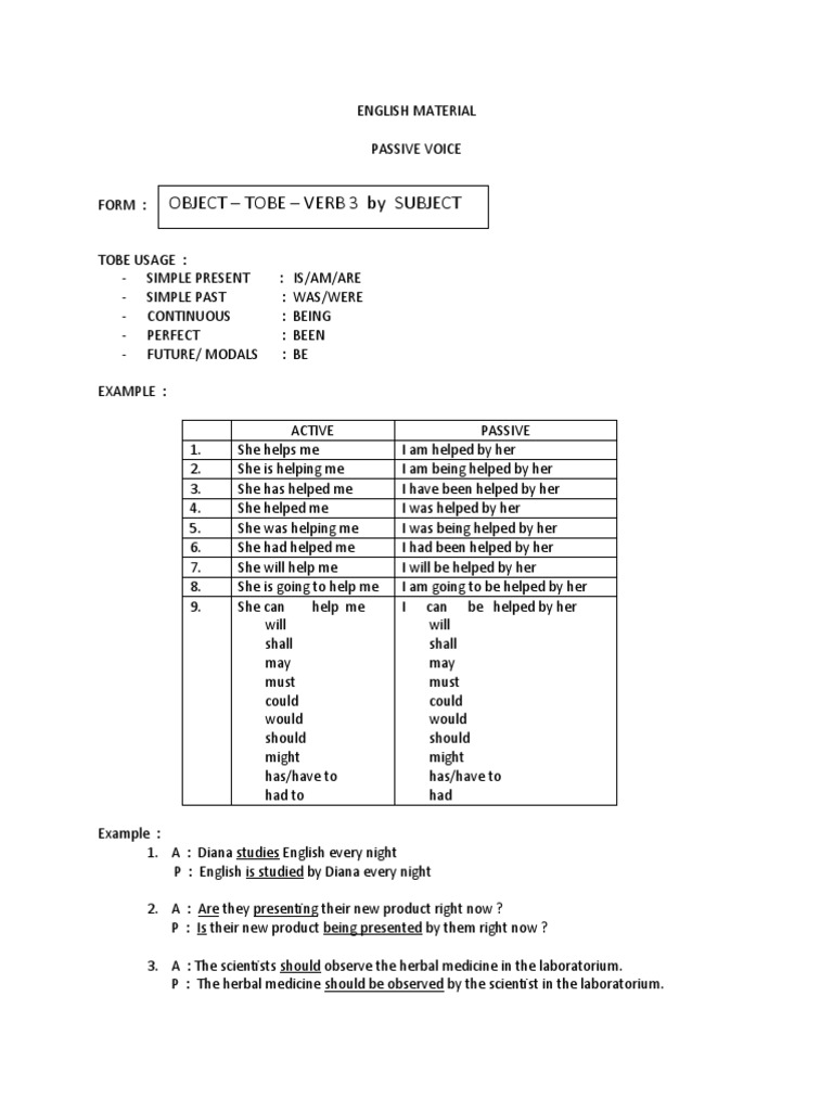 M.ARI F - 02 - PASSIVE VOICE Theory & Work Sheet 1 Remidial | PDF ...
