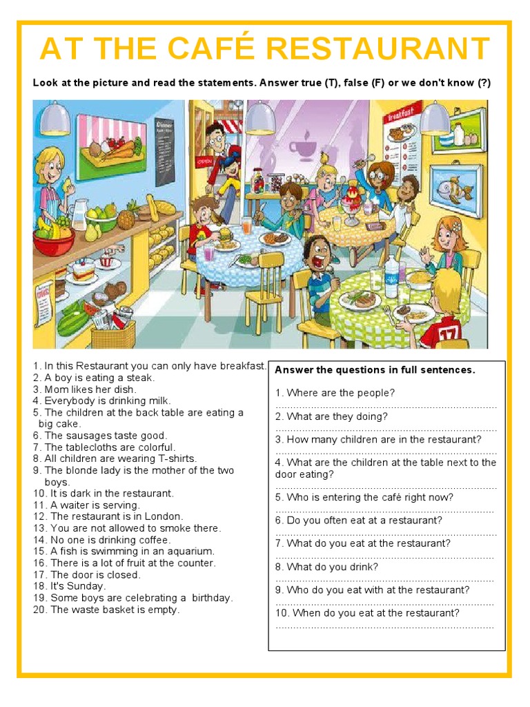 At The Café Restaurant: Look at The Picture and Read The Statements ...