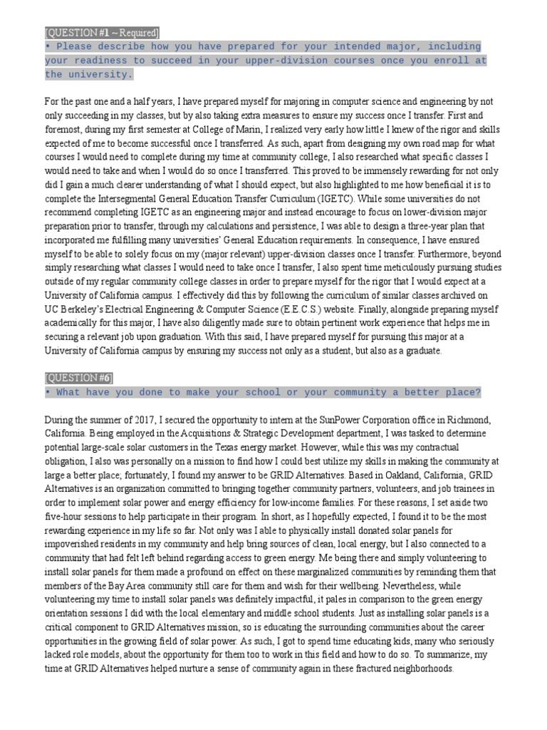 UC Personal Insight Questions | PDF | Science | Curriculum