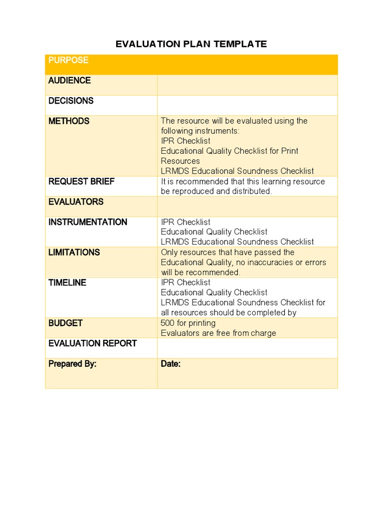 Purpose: Evaluation Plan Template | PDF | Computers