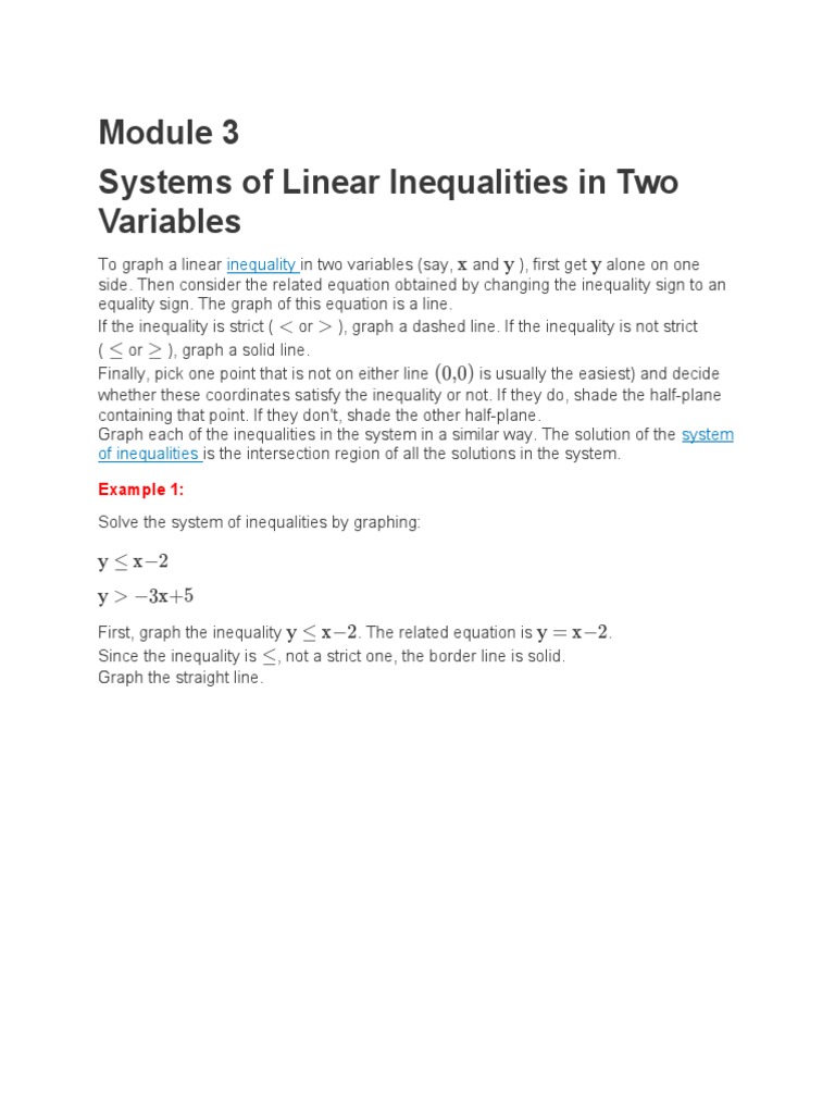 Systems of Linear Inequalities in Two Variables: Inequality | PDF ...