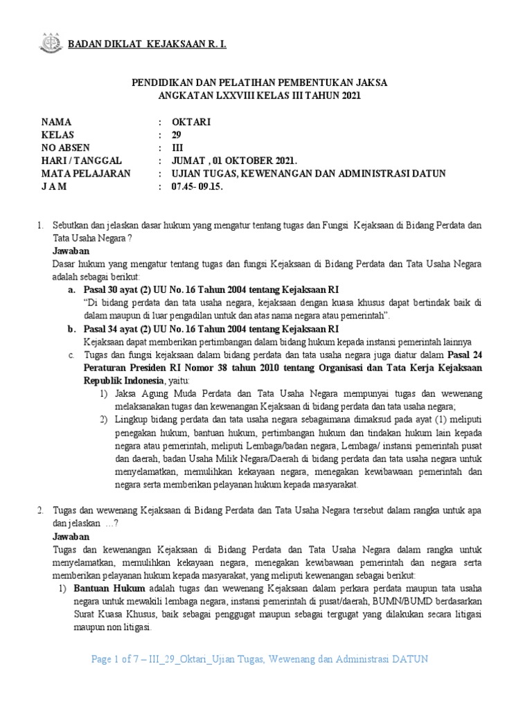 Tupoksi Kejaksaan di Bidang DATUN | PDF