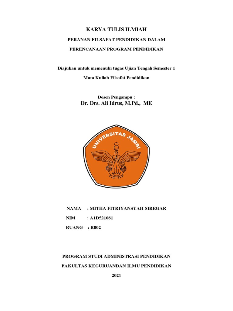 KARYA TULIS ILMIAH Mitha Fitriyansyah Siregar - A1D521081 | PDF