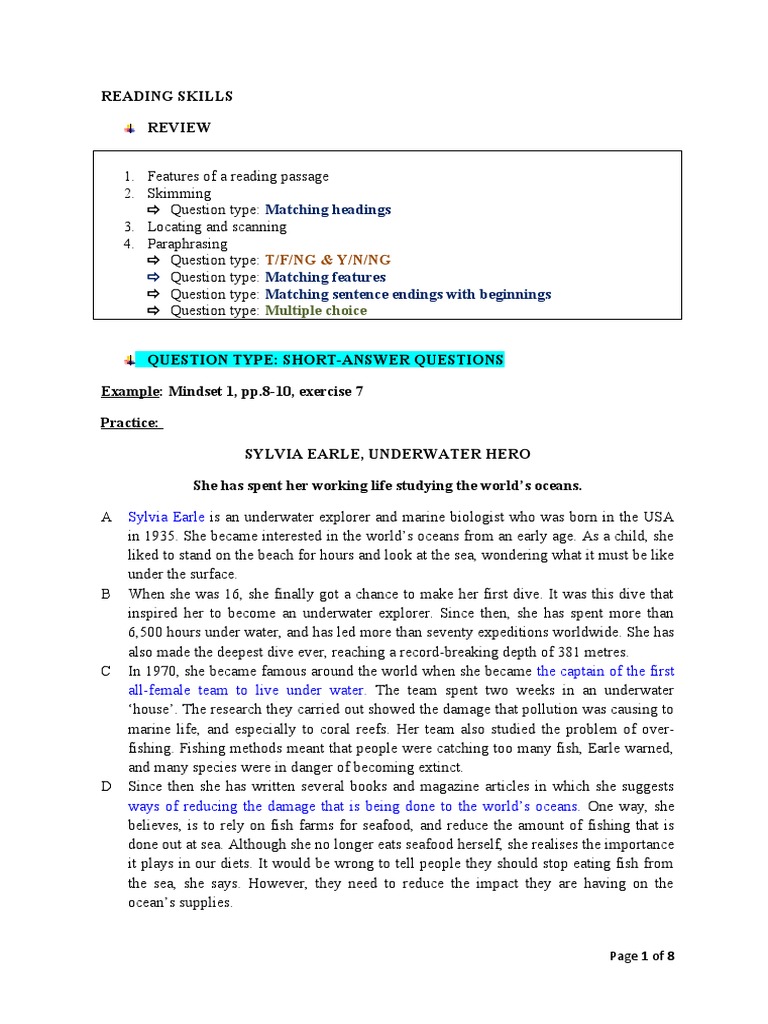 English 3 - Session 5 - Reading Skills | PDF | Sea | Predation