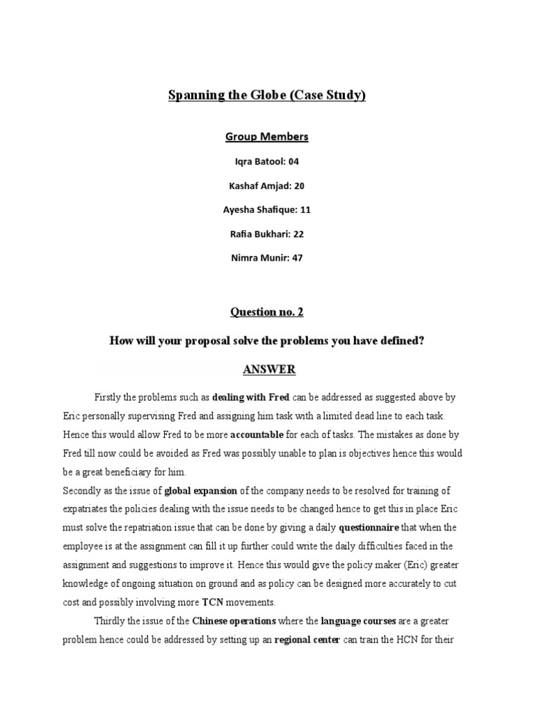 Spanning The Globe (Case Study) : Group Members | PDF
