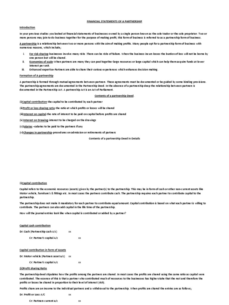 Financial Statements of A Partnership | PDF | Partnership | Income ...