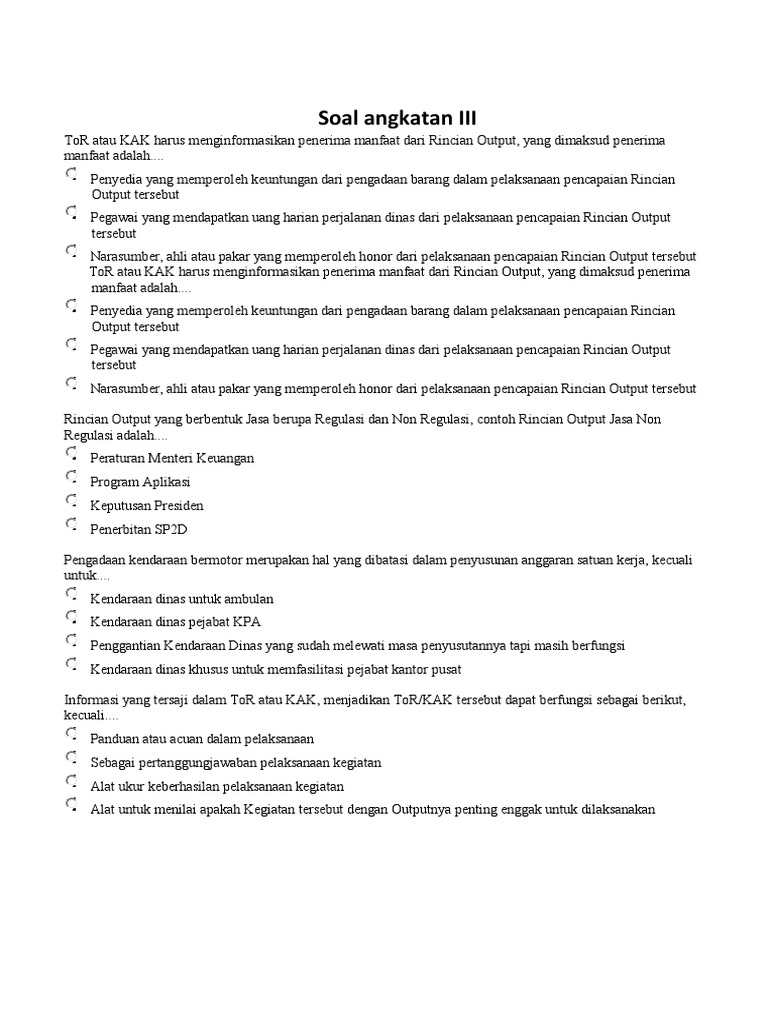 Soal Angkatan III | PDF | Pengelolaan Keuangan & Uang