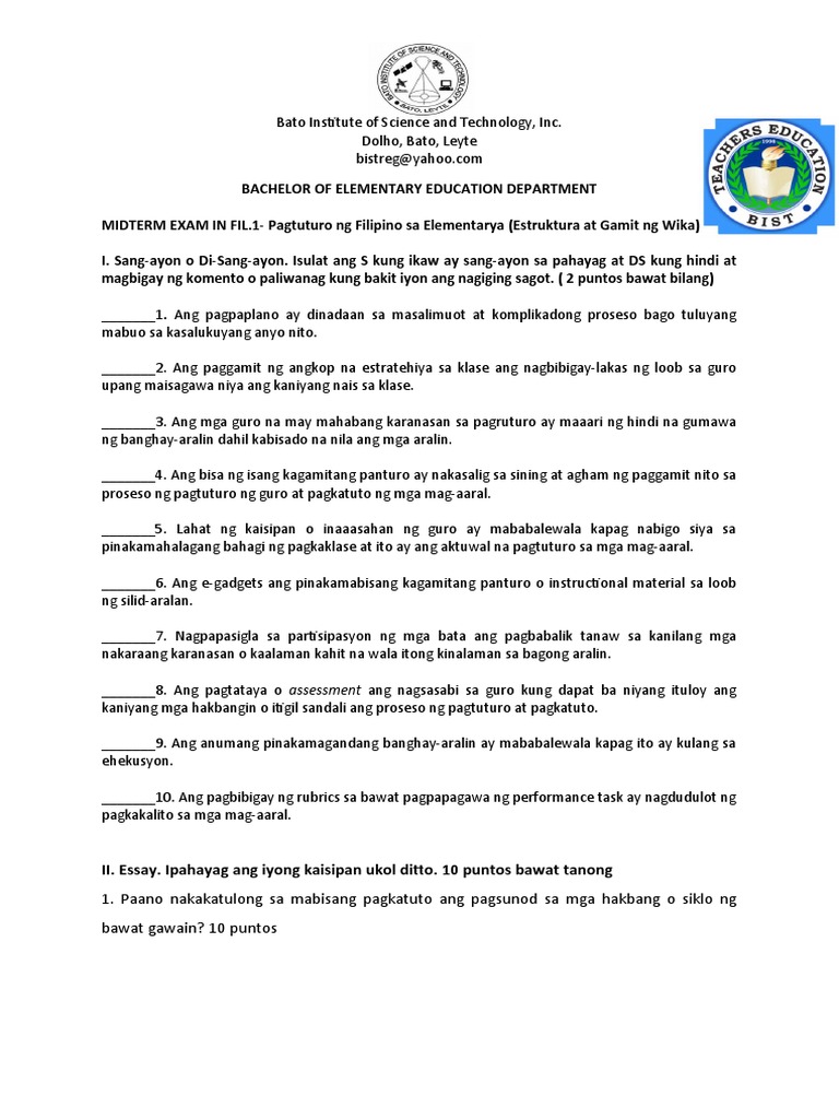 Midterm Exam in Fil 1 | PDF