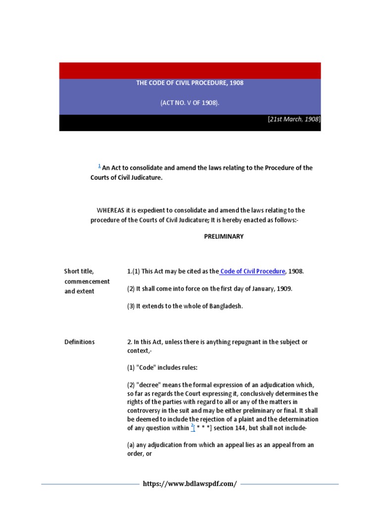 The Code of Civil Procedure 1908 | PDF | Lawsuit | Discovery (Law)