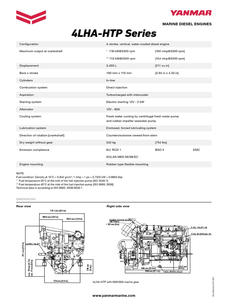 Yanmar Datasheet 4LHA HTP | PDF | Diesel Engine | Pump