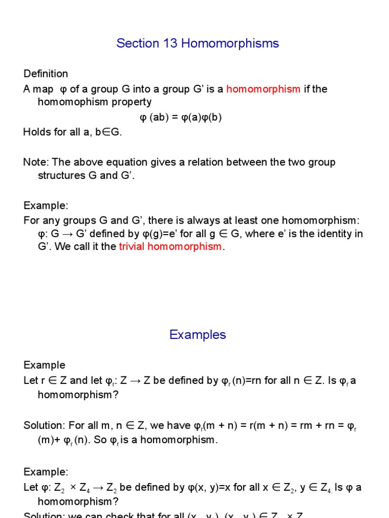 Section 13 Homomorphisms: Homomorphism | PDF | Group (Mathematics) | Mathematics