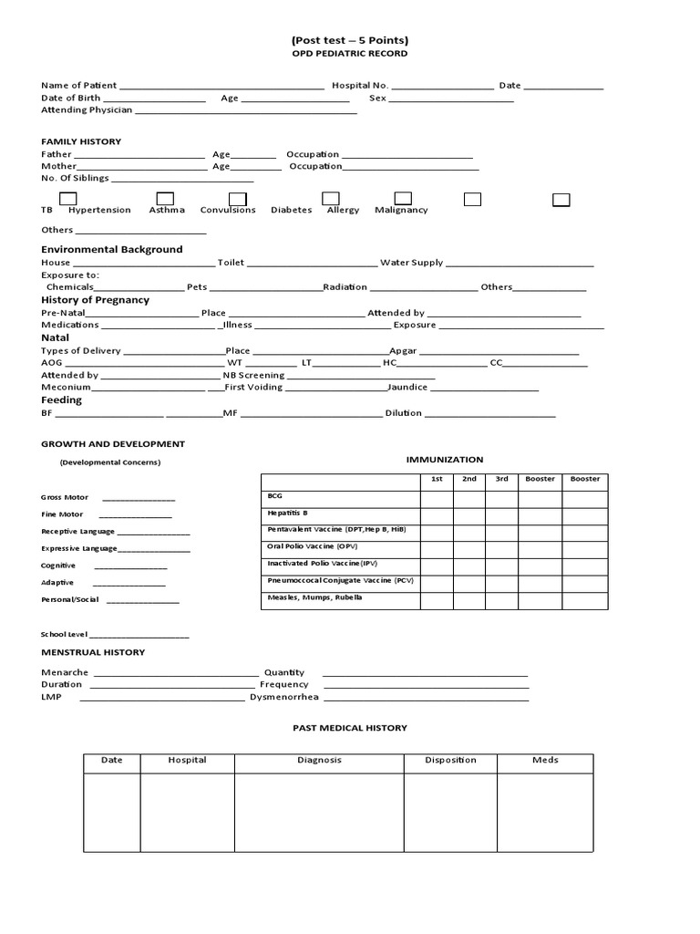 Pediatric Outpatient Record: Growth, Development, Immunization and ...