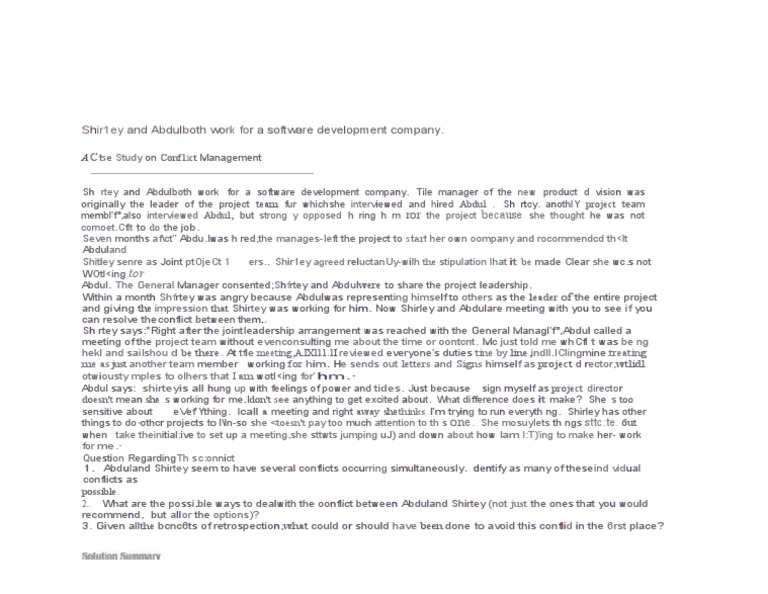 Conflict Management Case Studies With Solutions | PDF