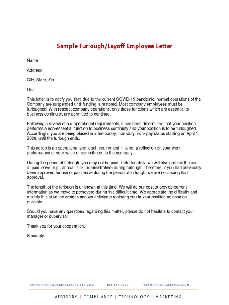 COVID 19 Furlough Layoff Sample Employee Letter | PDF