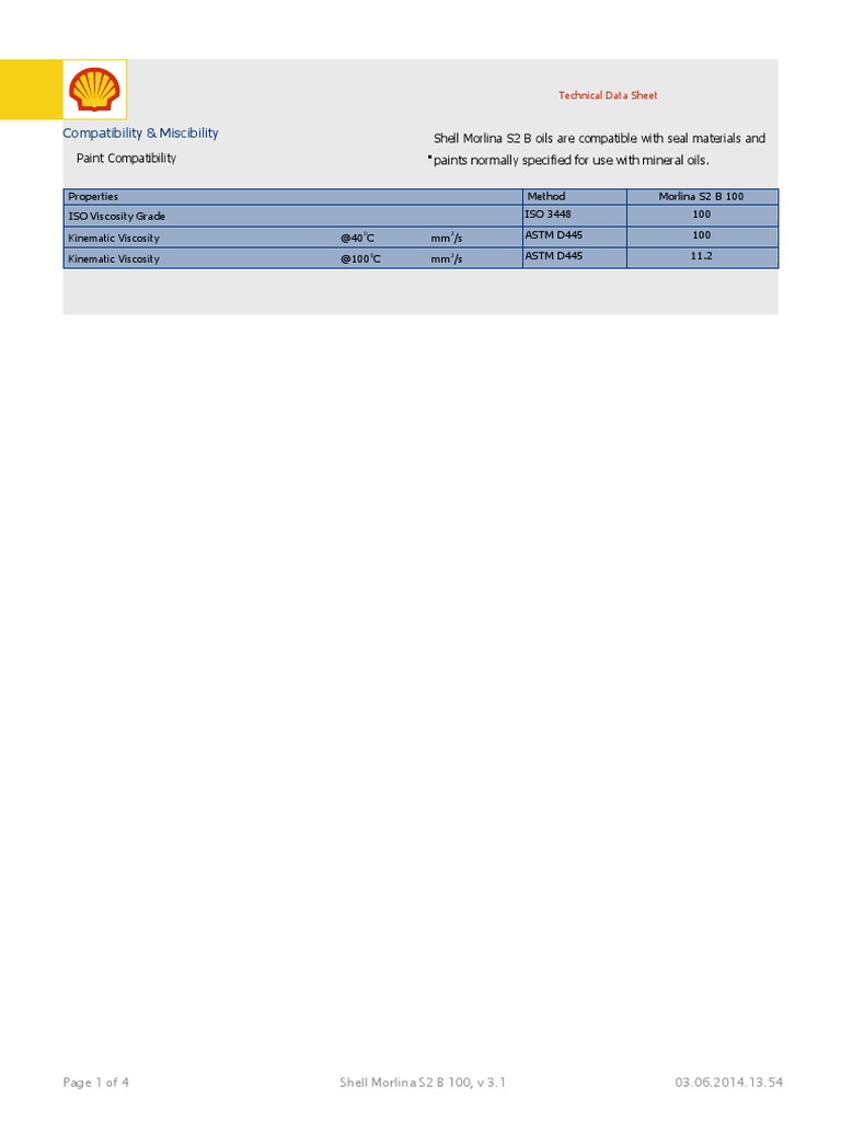 Shell Morlina s2 B 100 | PDF | Viscosity | Chemistry
