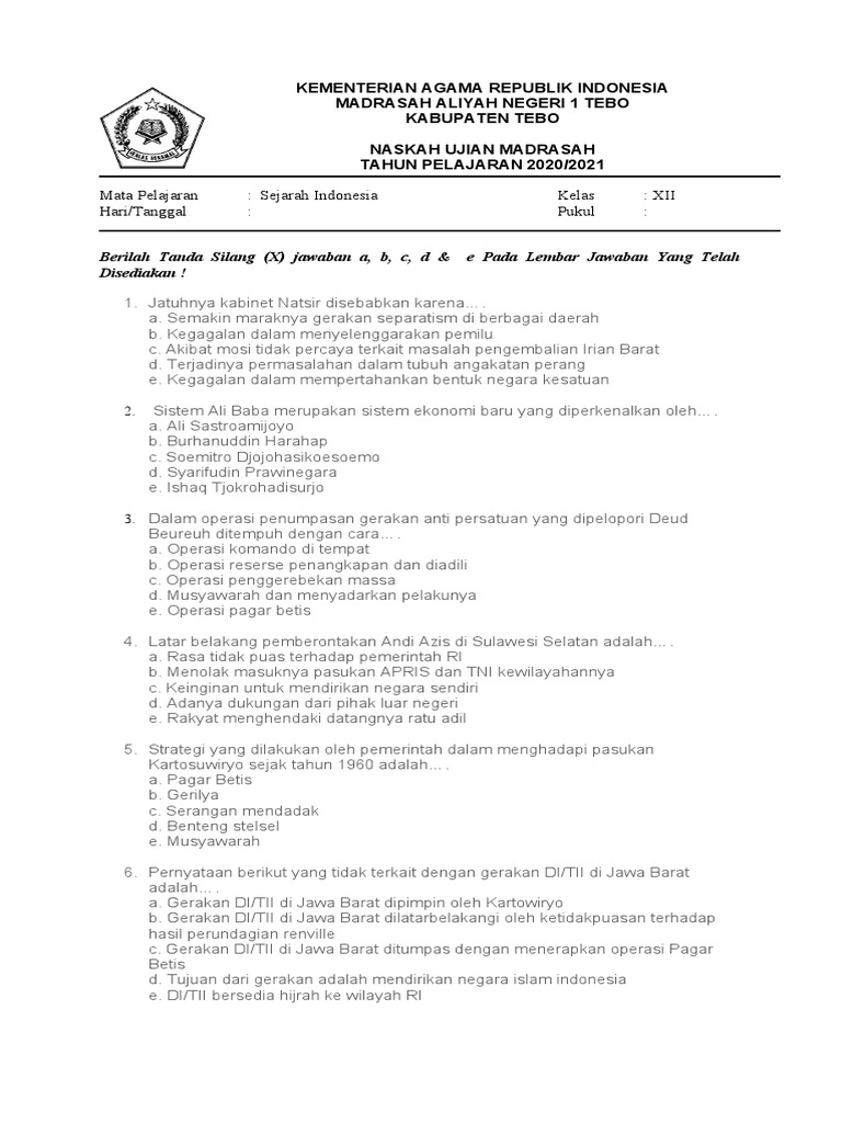 Ujian Madrasah Sej - Indo Xii | PDF