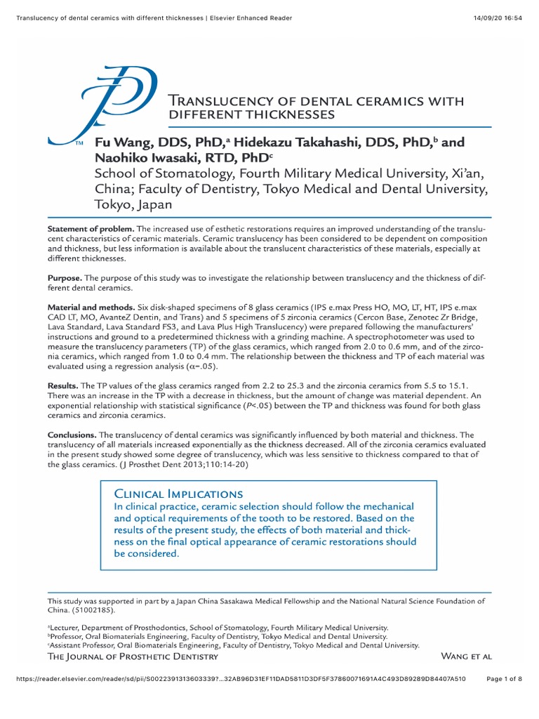 Dental Ceramics Translucency Study | PDF