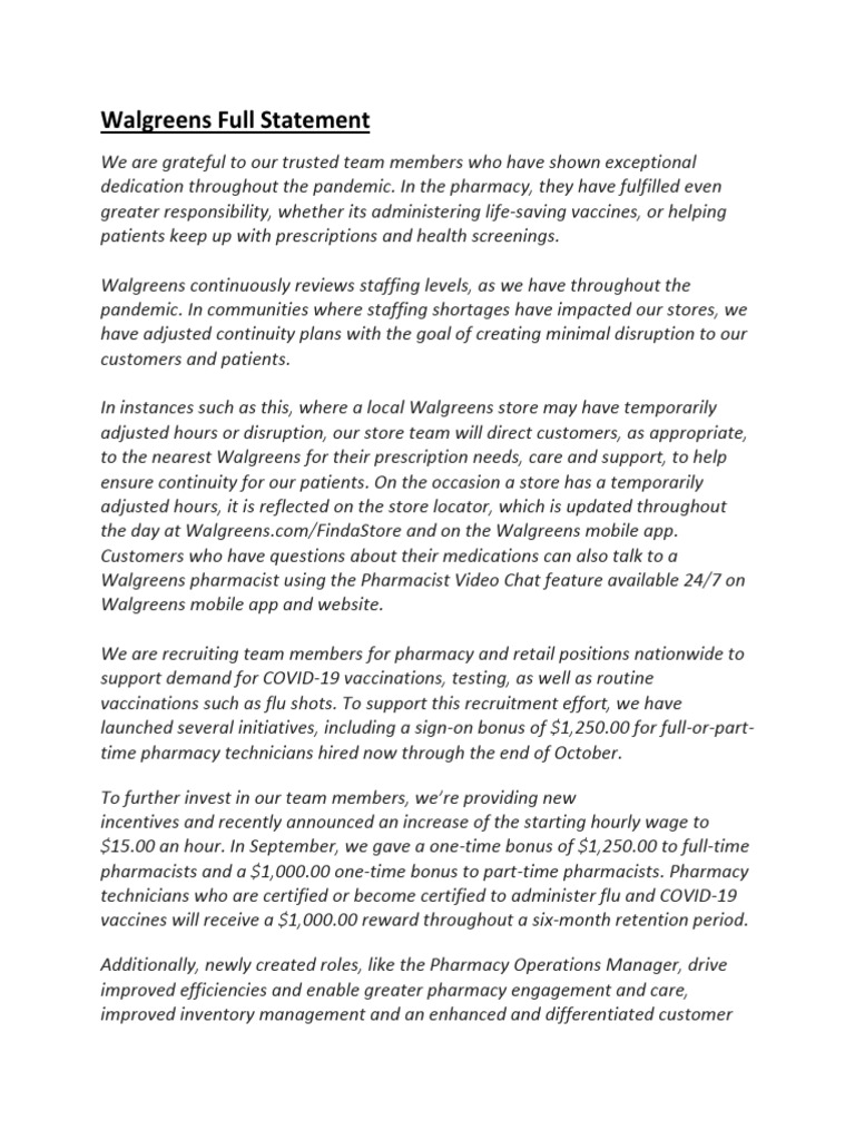 Walgreens Pharmacy Operations Update | PDF | Pharmacy | Pharmacist