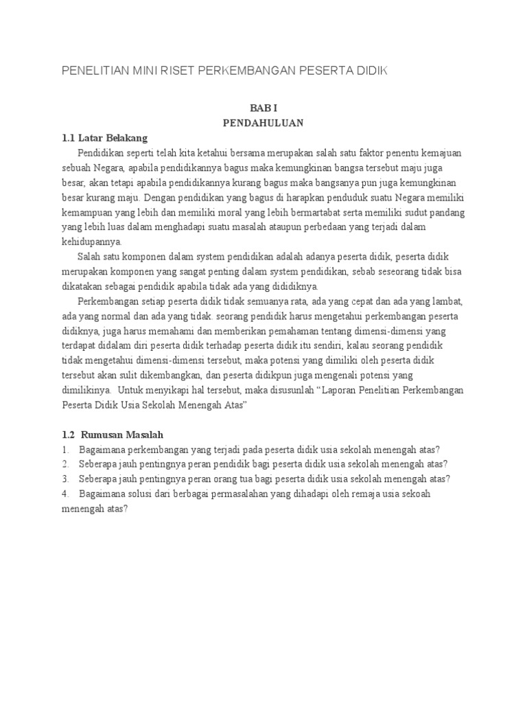 Penelitian Mini Riset Perkembangan Peserta Didik | PDF | Karier ...