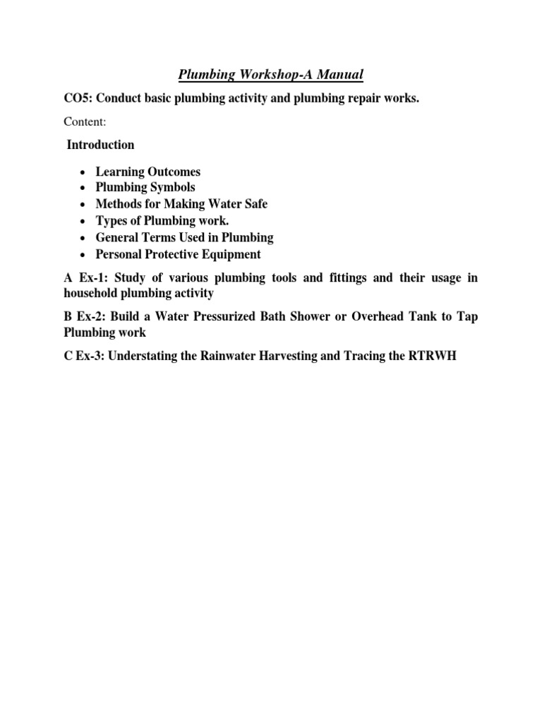 Plumbing Workshop-A Manual | PDF | Plumbing | Water Purification