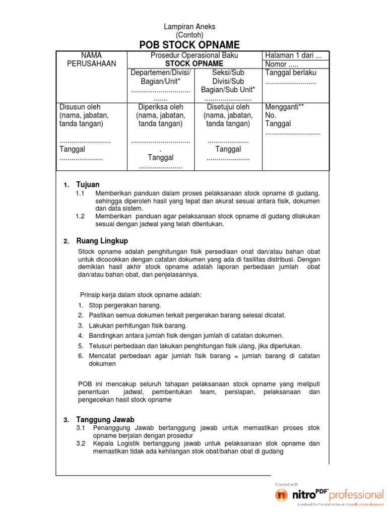 Lampiran 4.6 Contoh POB Stock Opname | PDF