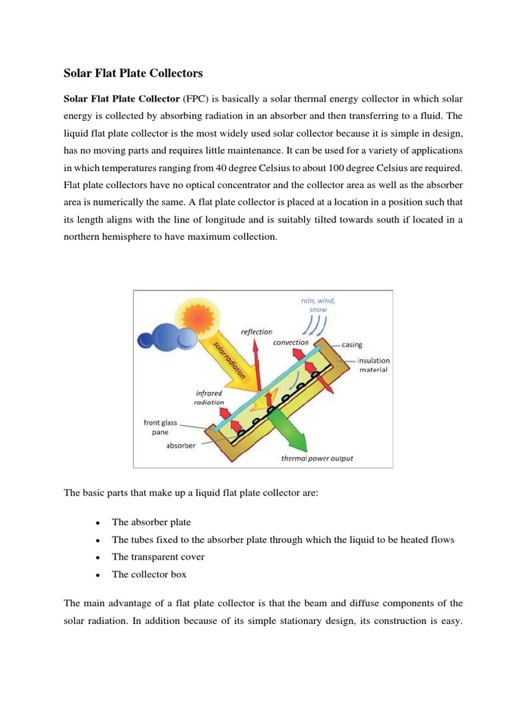Overview of Solar Flat Plate Collectors | PDF | Heat Transfer | Pipe ...