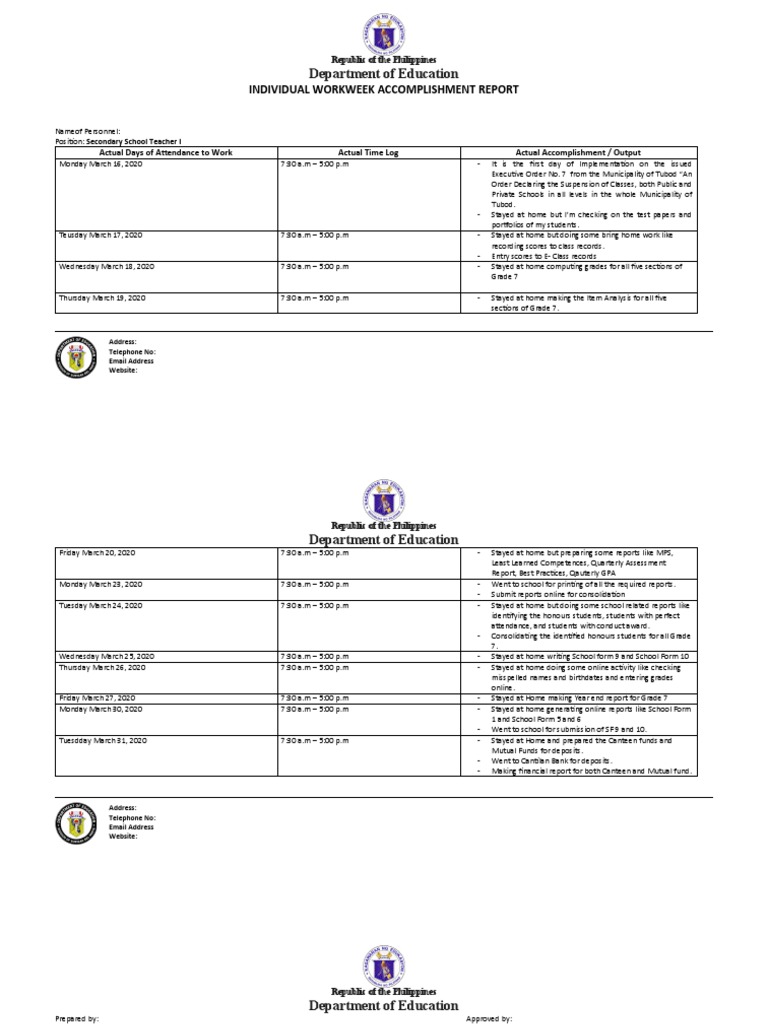 Accomplishment Report - Work From Home | PDF | Schools