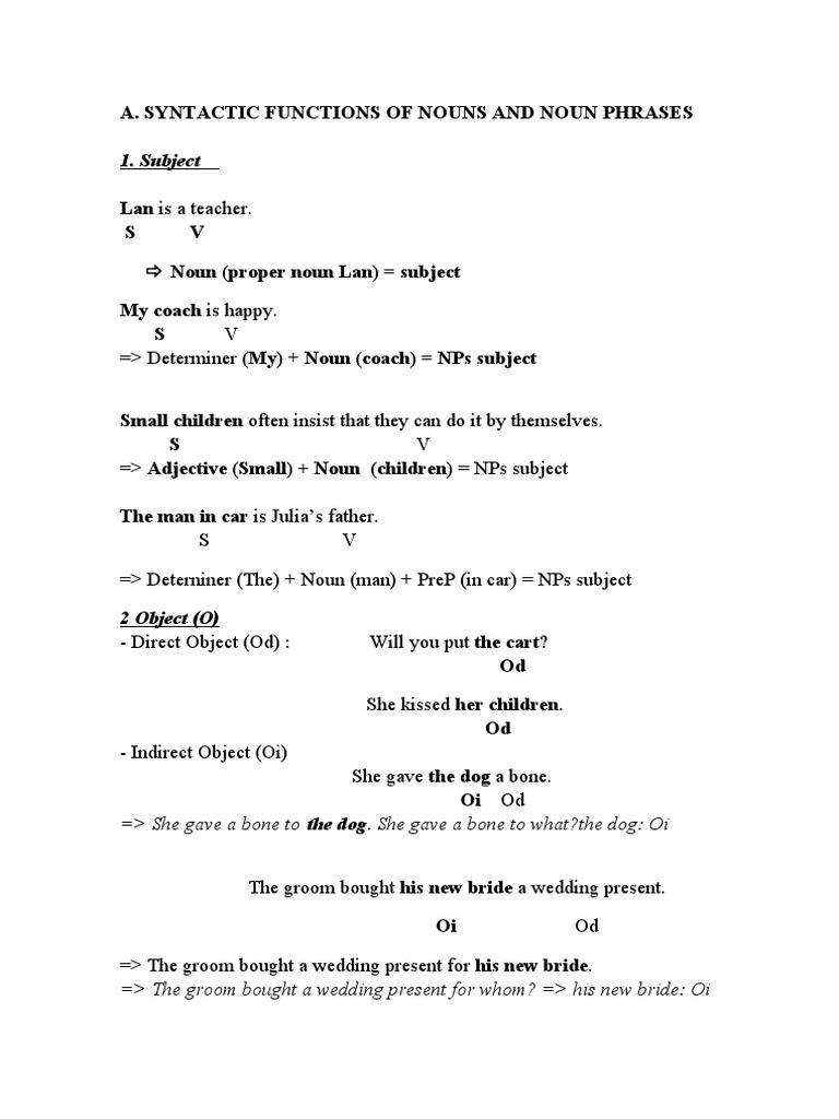 A Syntactic Functions of Nouns and Noun | PDF | Verb | Phrase