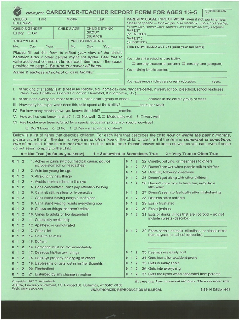 CBCL 1 A 5 Años - Profesores (Ing y Cast) | PDF
